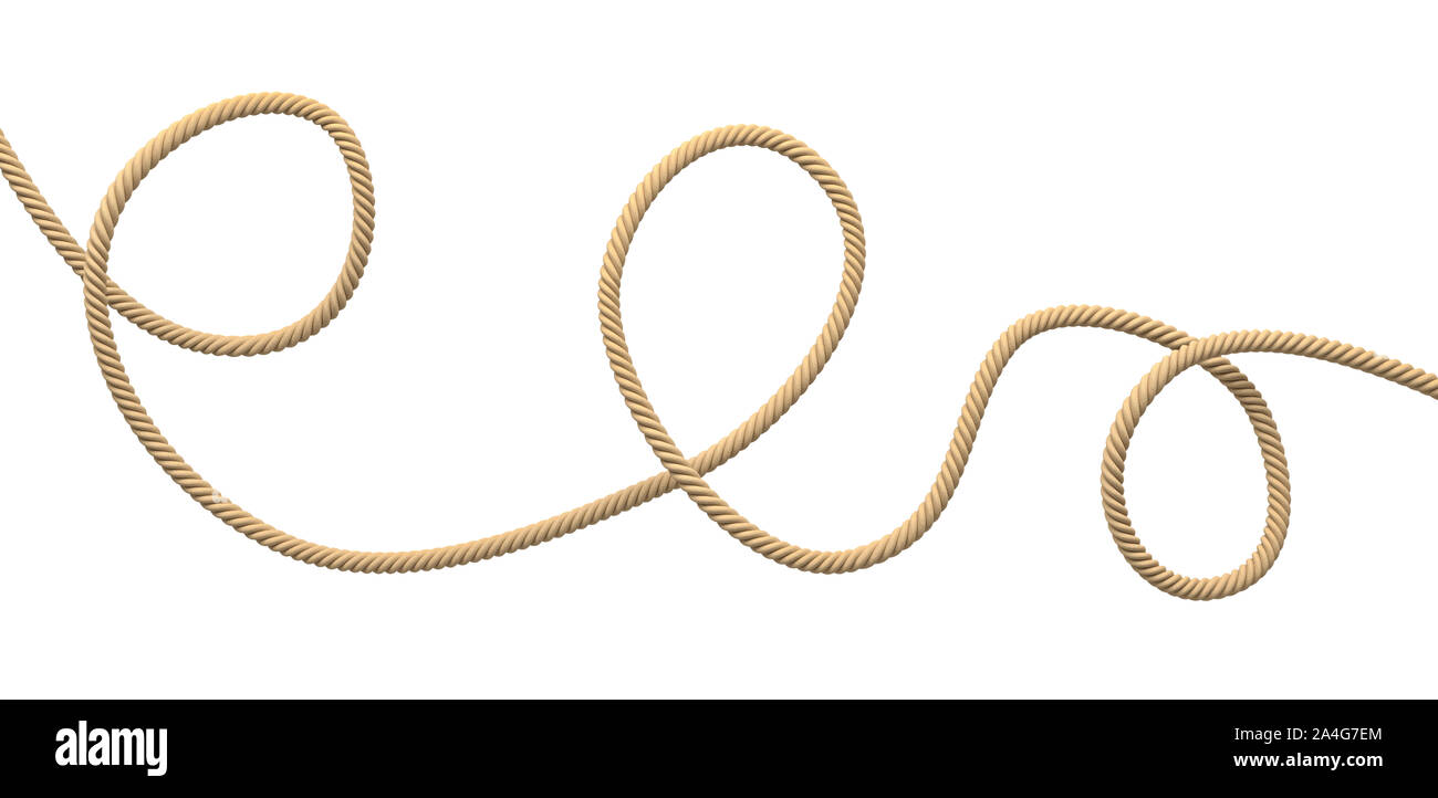 3d rendering of a single twisting natural rope lying unevenly on a ...