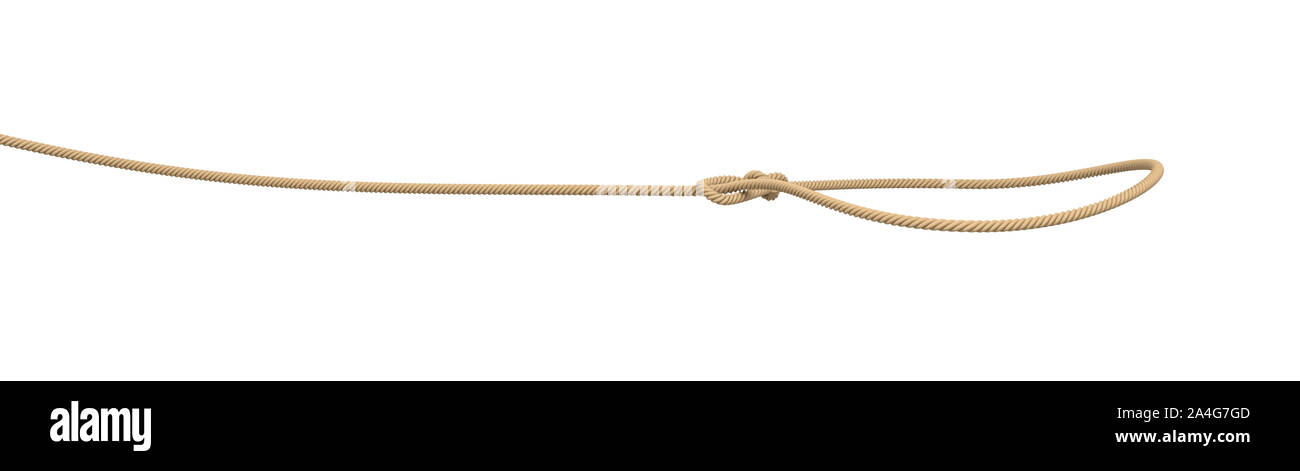 3d rendering of a rope tied in a lasso and flying on a white background ...