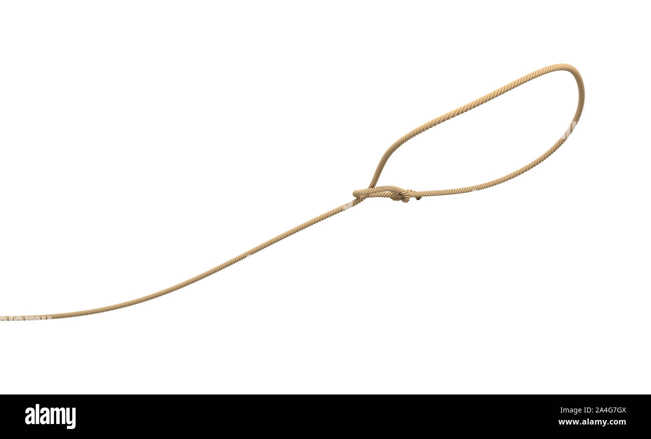 3d rendering of a rope tied in a lasso and flying on a white background ...