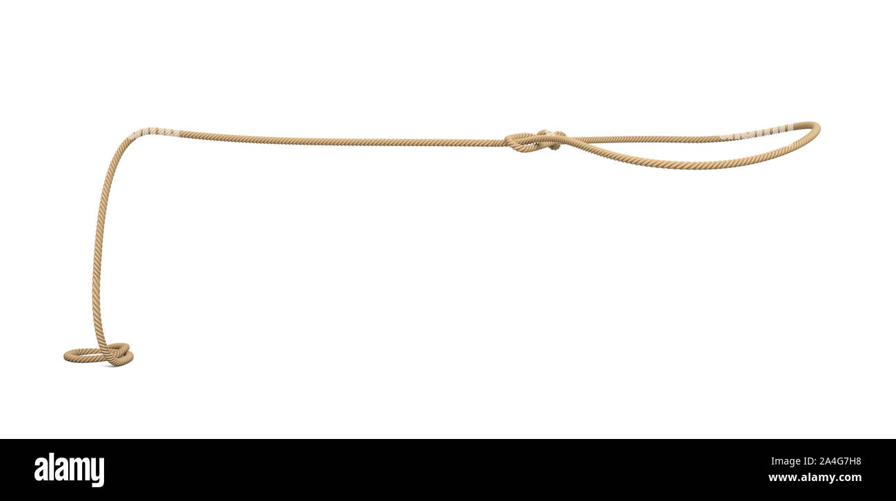 3d rendering of a rope tied in a lasso and flying on a white background ...