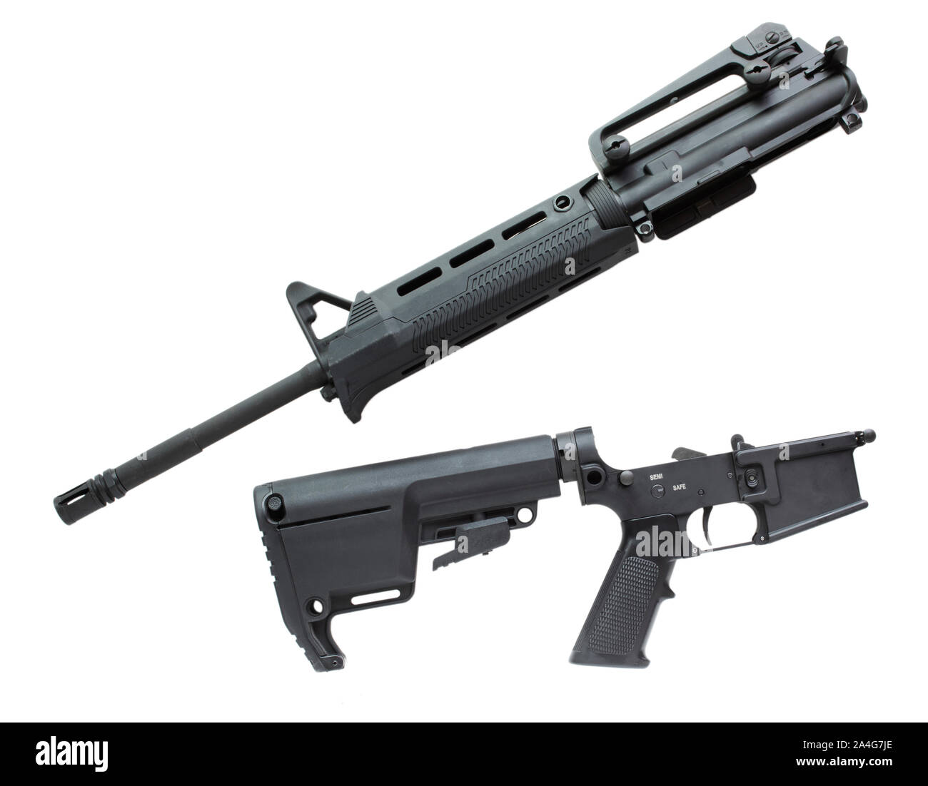 AR-15 upper and lower receiver apart on a white background Stock Photo ...
