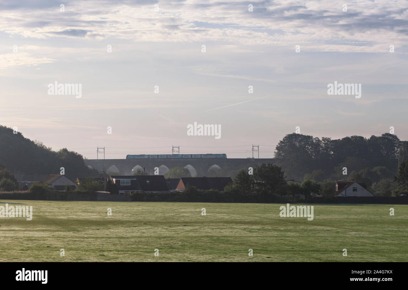 First Transpennine Express class 185 diesel train crossing Sankey ...