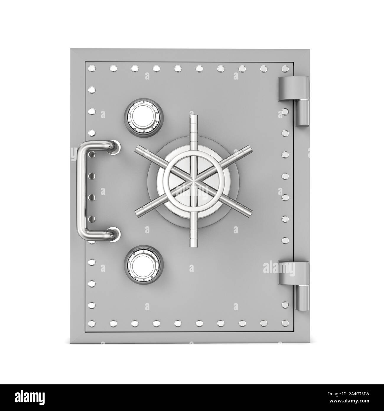 3d rendering of steel safe box placed in front of a viewer isolated on ...