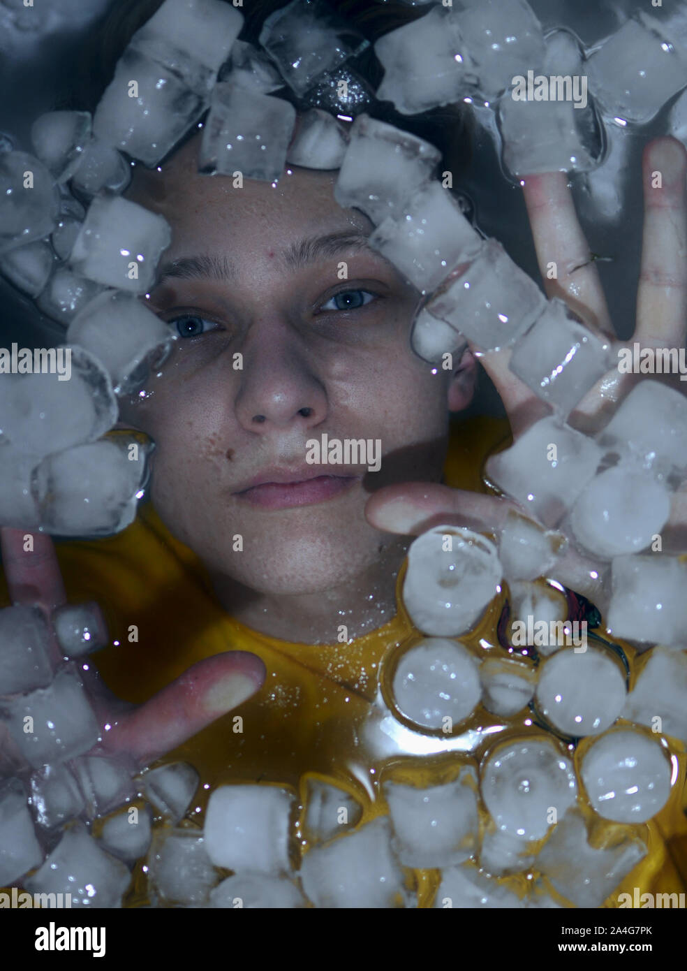 A picture of a man underwater, covered in ice Stock Photo - Alamy