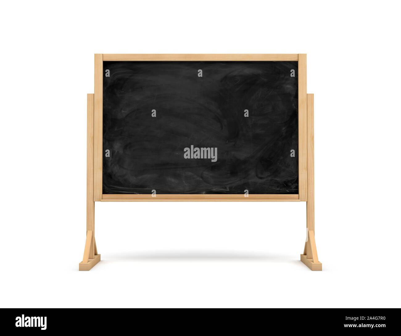 3d rendering of a black rectangle school chalkboard on a wooden stand ...