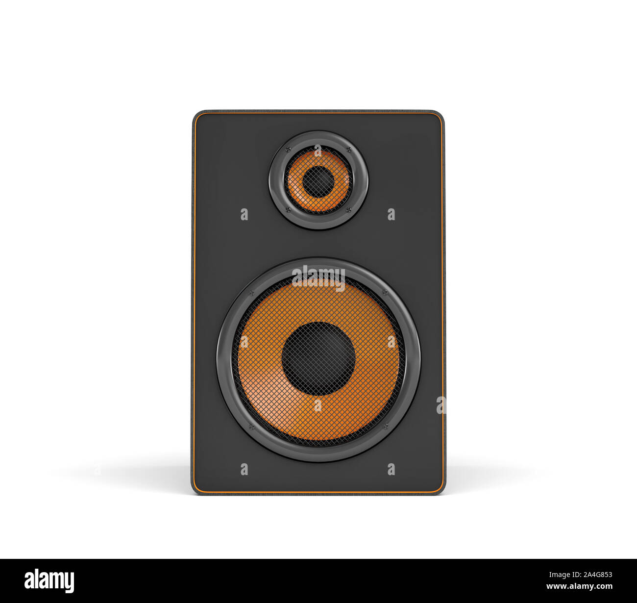 3d rendering of a large black stereo box with two round speakers on ...