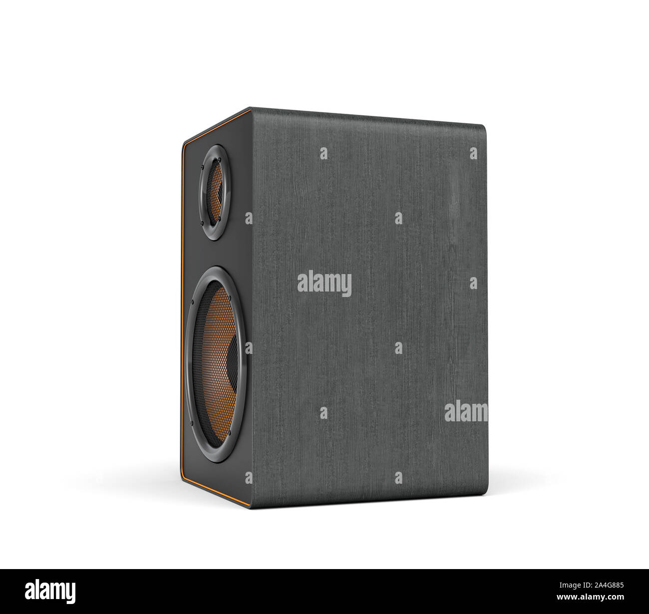 3d rendering of a large black stereo box with two round speakers on ...