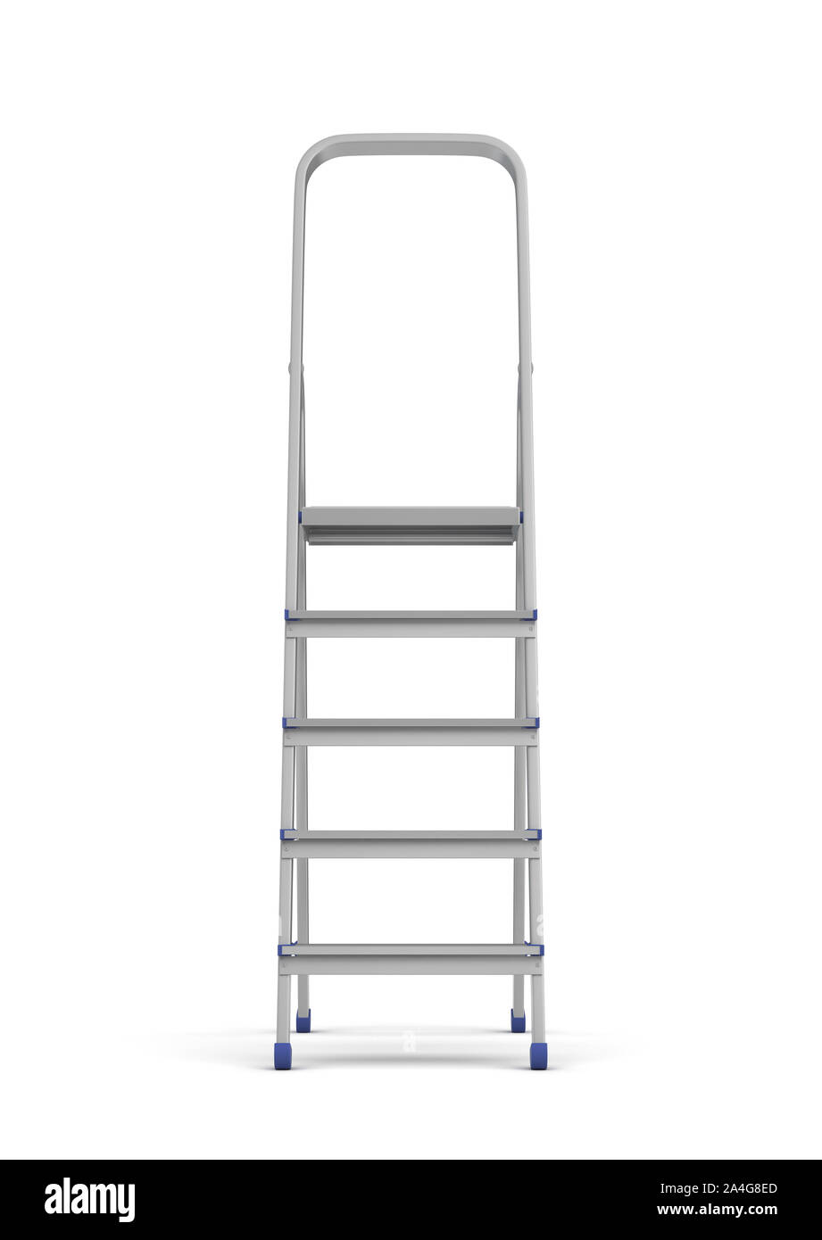 3d rendering of a single metal builder's step ladder with blue fittings ...