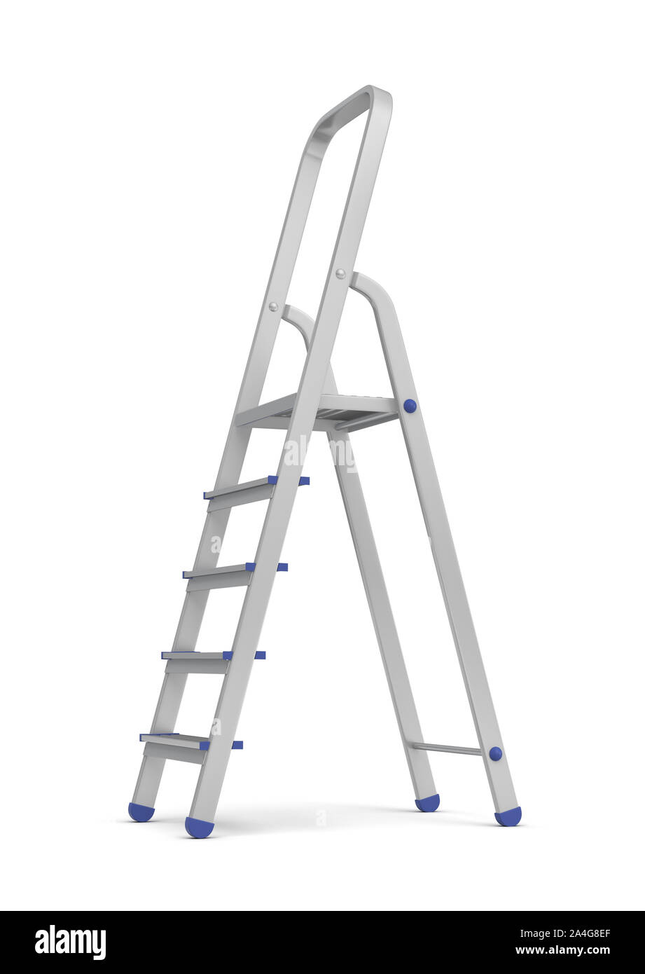 3d rendering of a single metal builder's step ladder with blue fittings ...