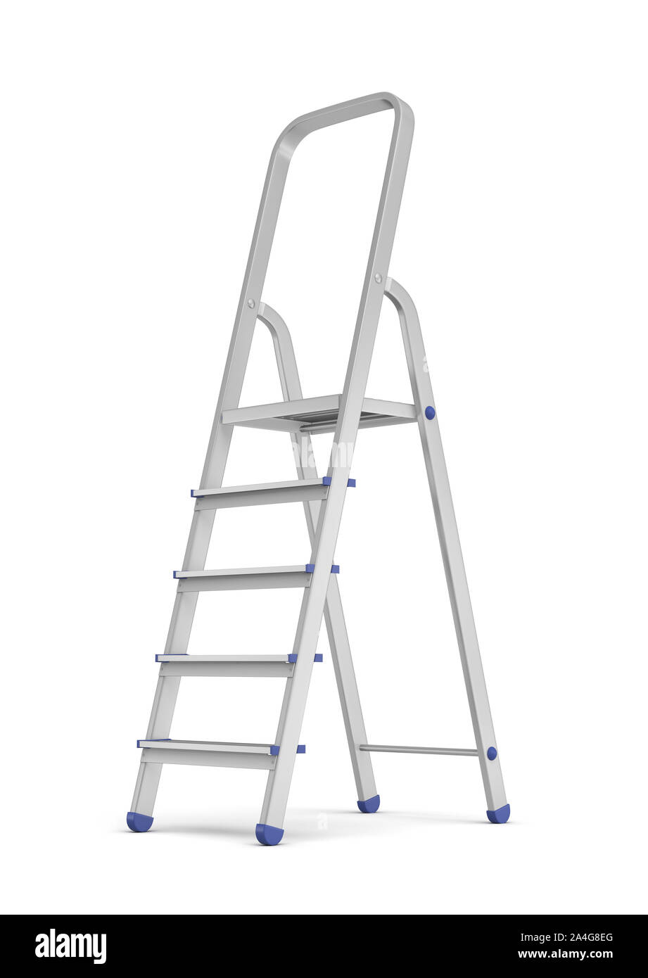 3d rendering of a metal builder's step ladder with blue fittings in ...