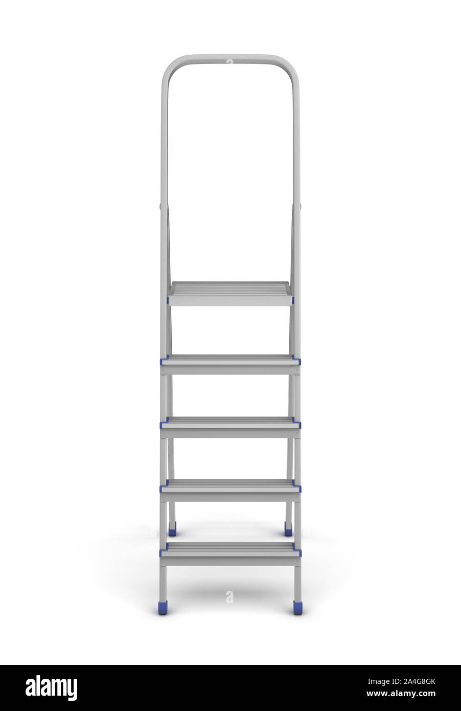 3d rendering of a single metal builder's step ladder with blue fittings ...