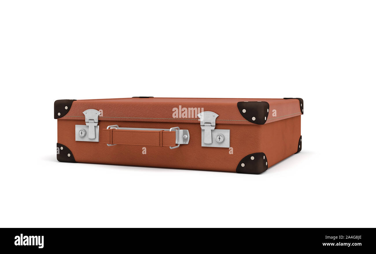 3d rendering of a brown vintage closed suitcase with metal locks on ...