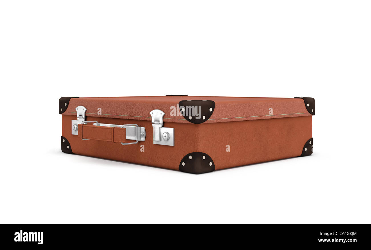 3d rendering of a brown vintage closed suitcase with metal locks on ...