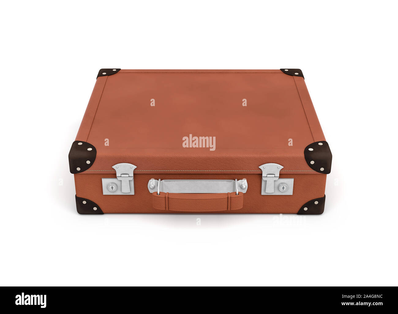 3d rendering of a brown vintage closed suitcase with metal locks on ...