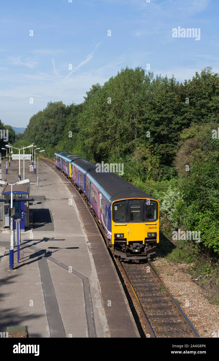 Arriva Northern rail class 150 sprinter train + class 142 pacer train passing the island ...