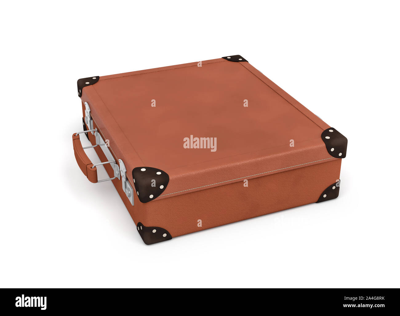 3d rendering of a brown vintage closed suitcase with metal locks on ...