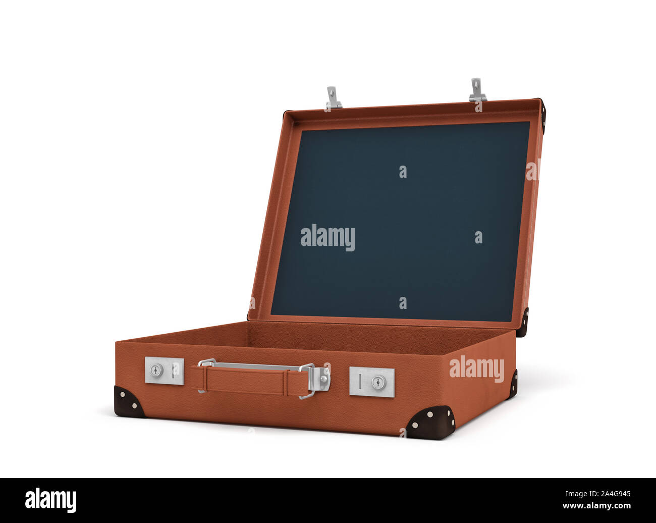3d rendering of an open brown retro suitcase revealed to hold nothing ...