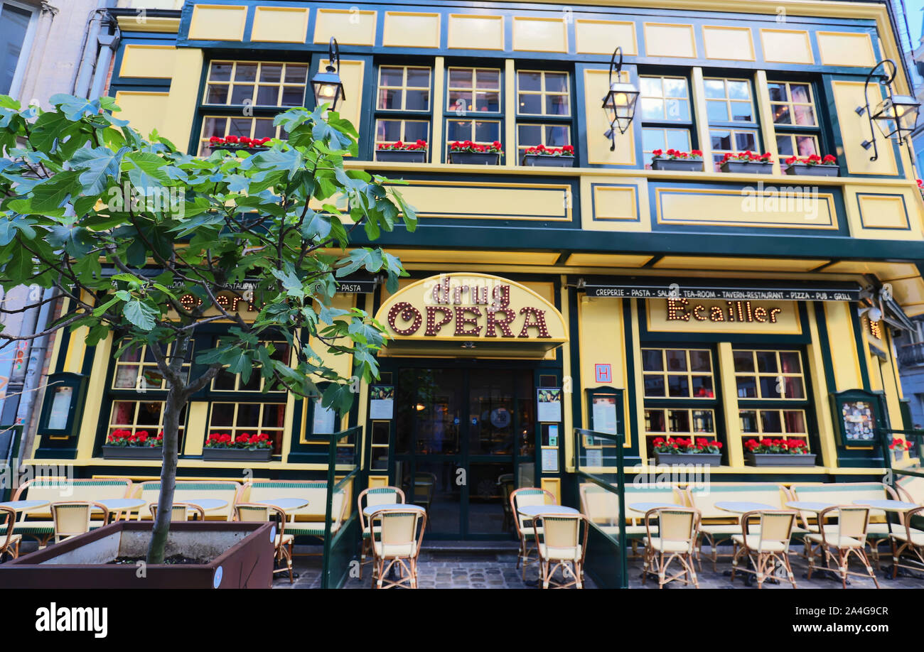 Drug Opera restaurant building in Gretry street, Grand Place , in the ...