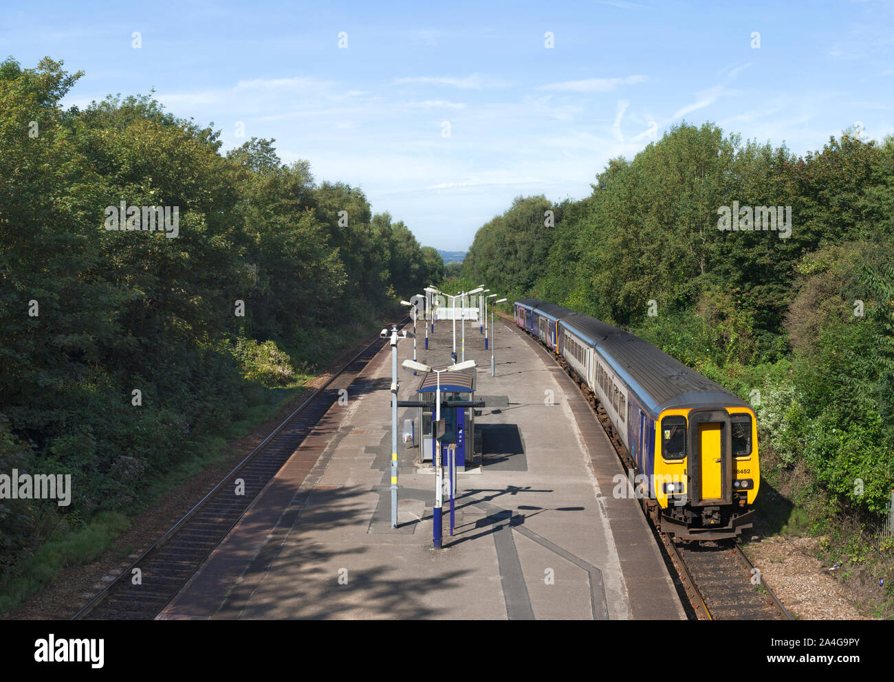 Arriva Northern rail class 156 + 150 sprinter trains passing the island ...