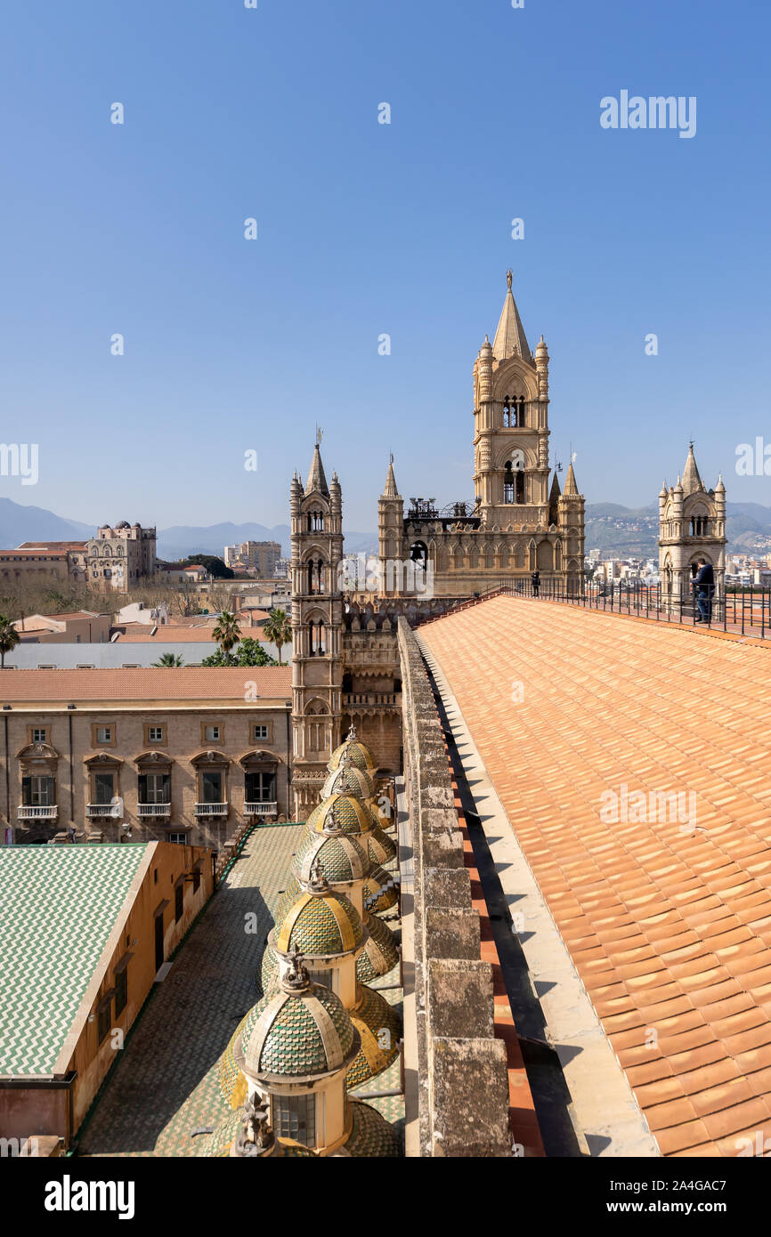 Rooftop view of the Palermo Cathedral or Cattedrale di Palermo bell ...