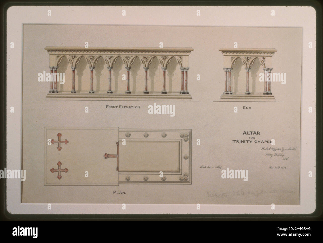 Trinity Chapel (New York). Altar. Front and end elevations and plan ...