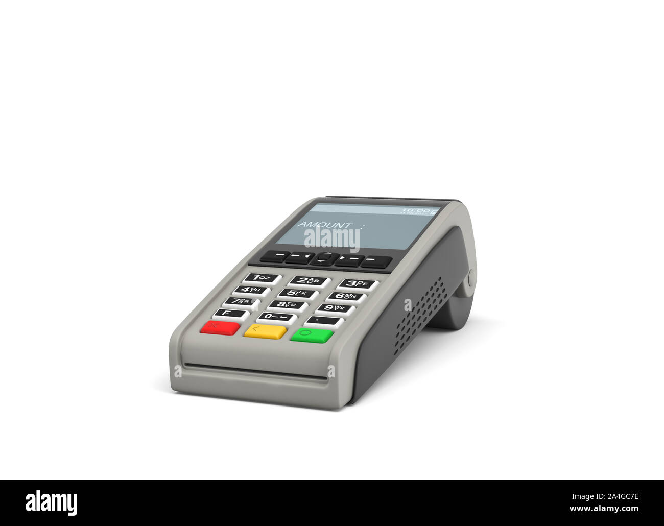 3d rendering of an empty POS-terminal with a screen showing a lettering ...
