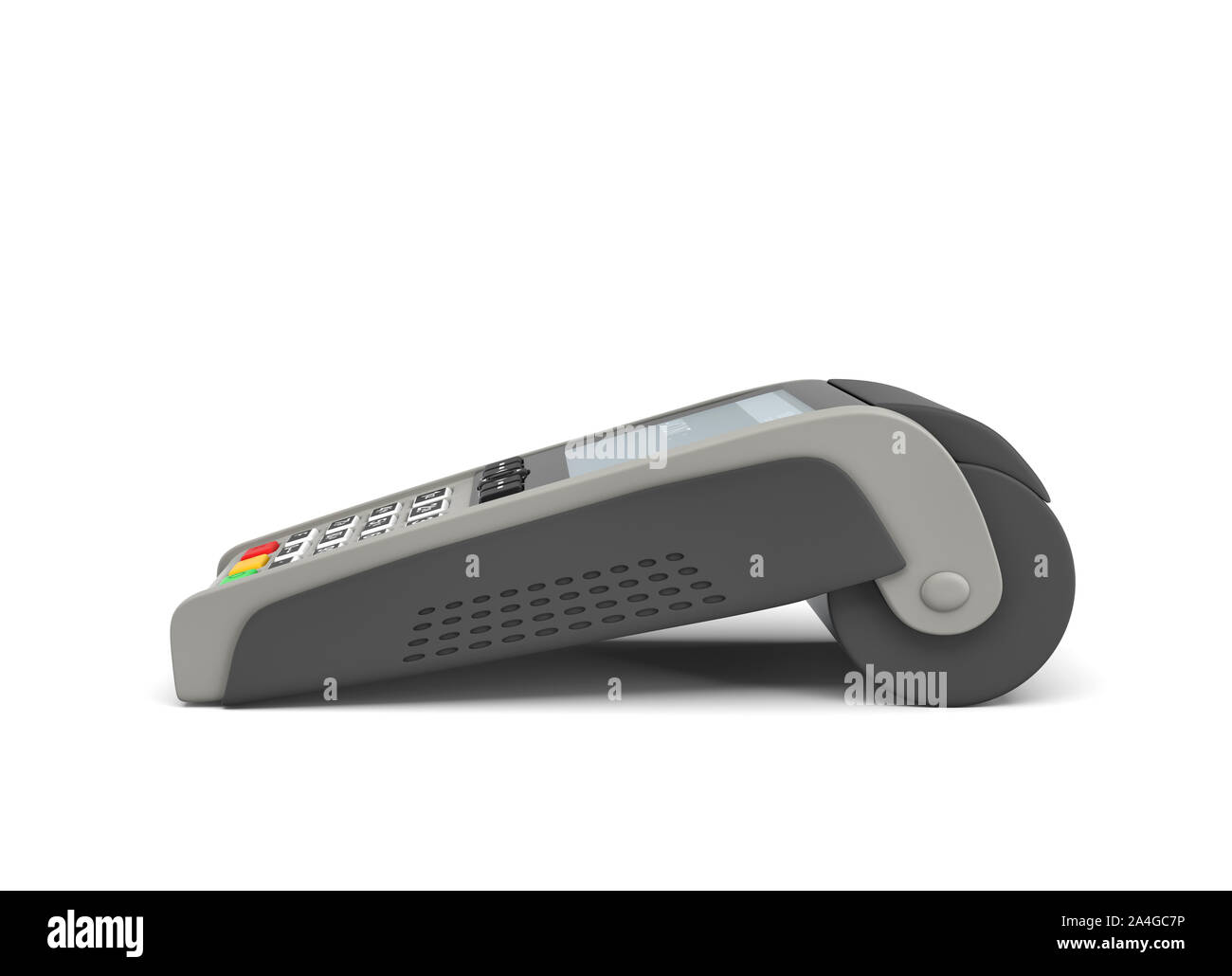 3d rendering of an empty card payment terminal in side view isolated on ...