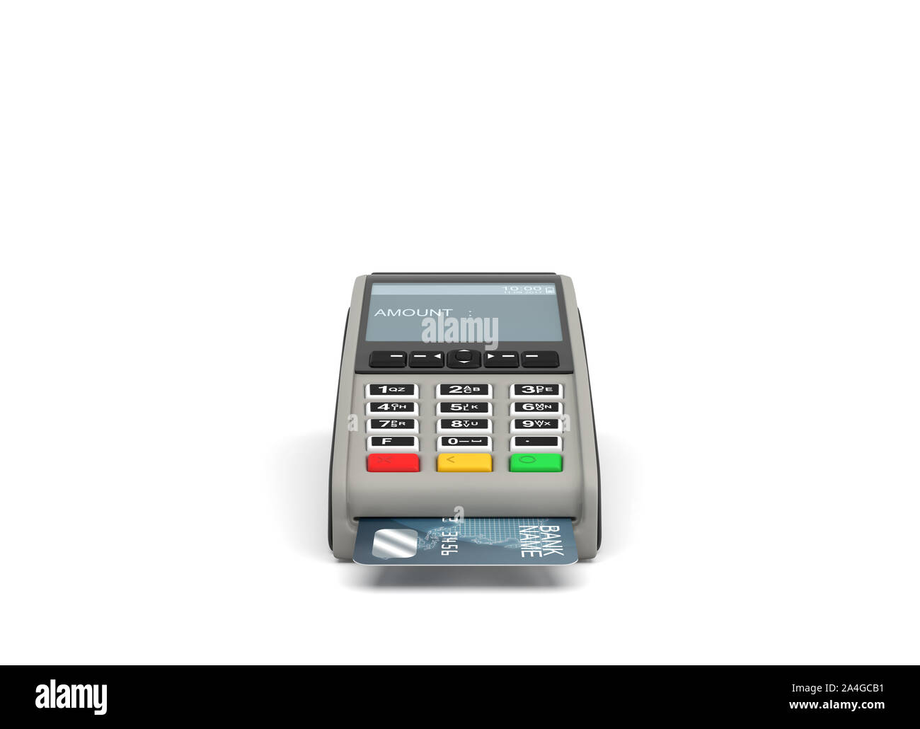 3d rendering of a card payment terminal with a sticking plastic card ...
