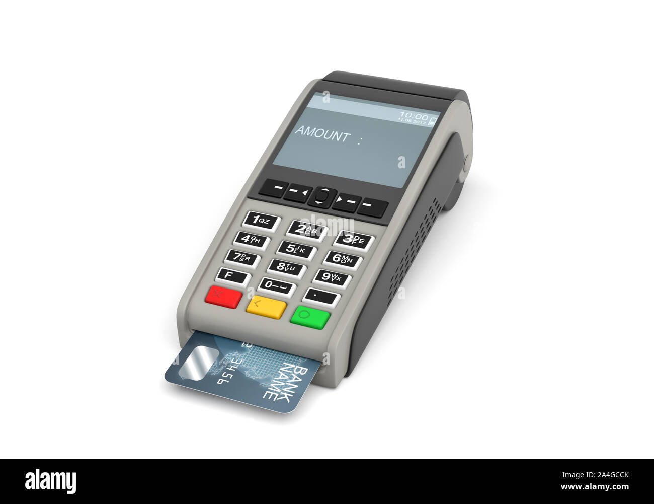 3d rendering of a card payment terminal with a sticking plastic card ...