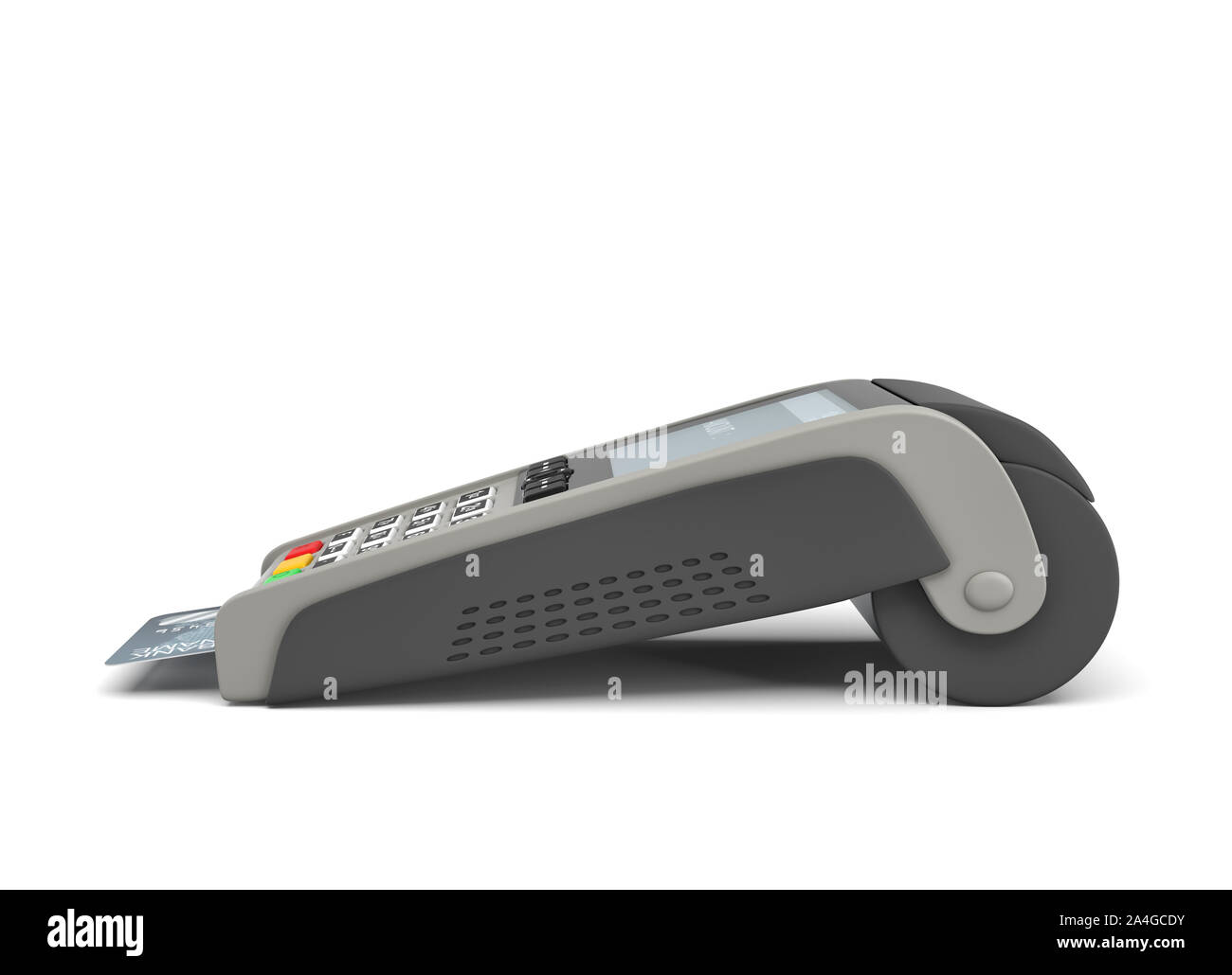 3d rendering of a card payment terminal with a sticking plastic card ...