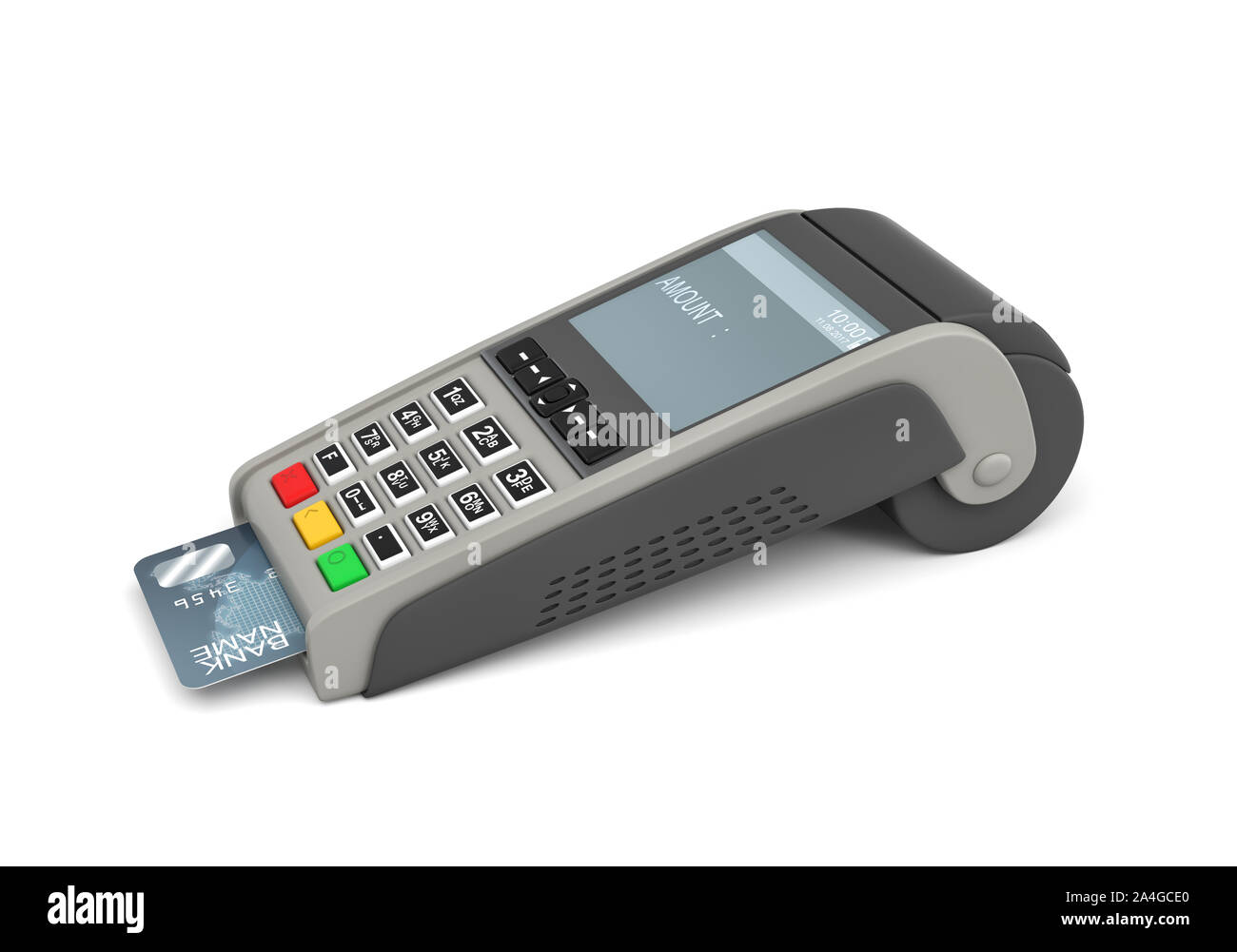 3d rendering of a card payment terminal with a sticking plastic card ...