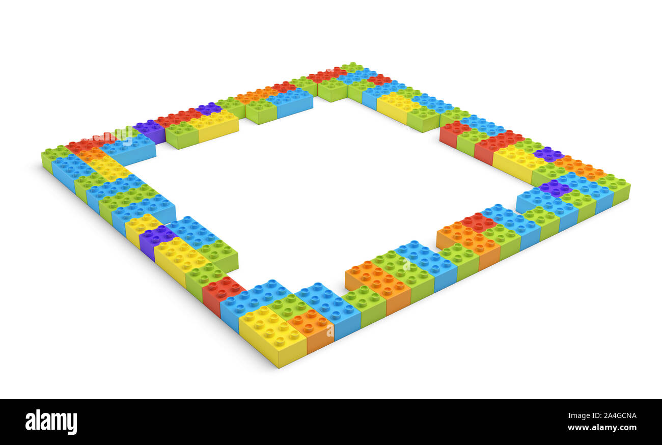 3d rendering of many blocks in different colors making up one hollow ...