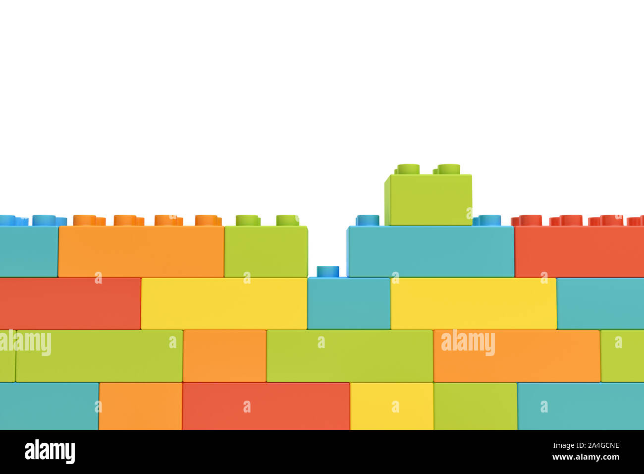3d rendering of colorful wall made of many toy bricks with one piece ...
