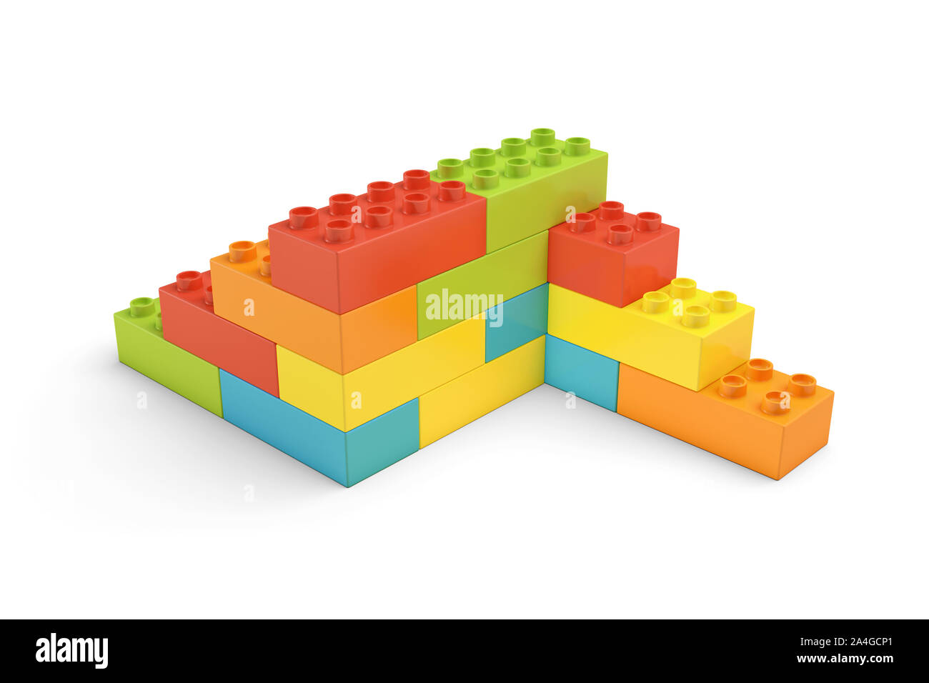 3d rendering of multi-colored toy bricks making up two-sided stairs on ...