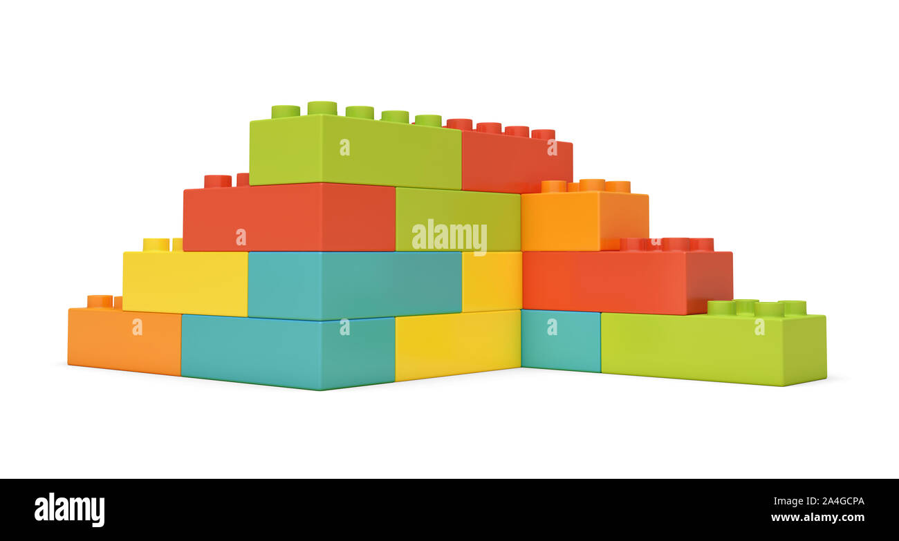 3d rendering of multi-colored toy bricks making up two-sided stairs on ...