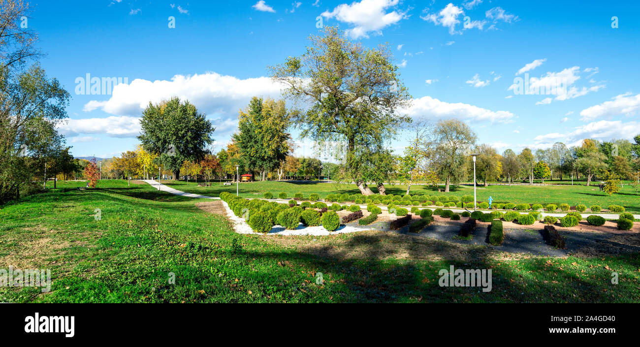 Panorama of Bundek city park landscaped area, Zagreb, Croatia Stock ...