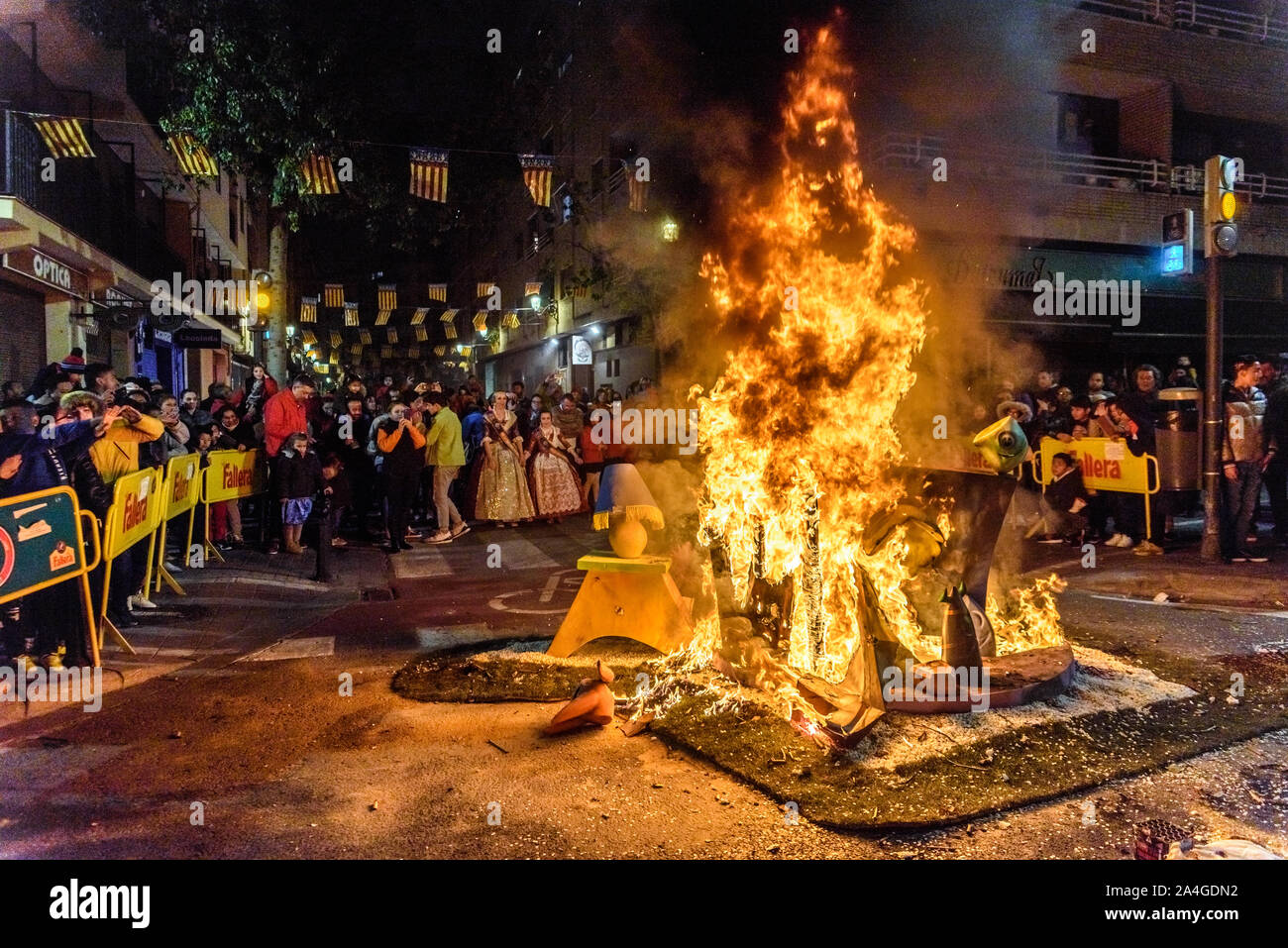 Valencia, Spain - March 19, 2019: Detail of a Falla Valenciana burning ...