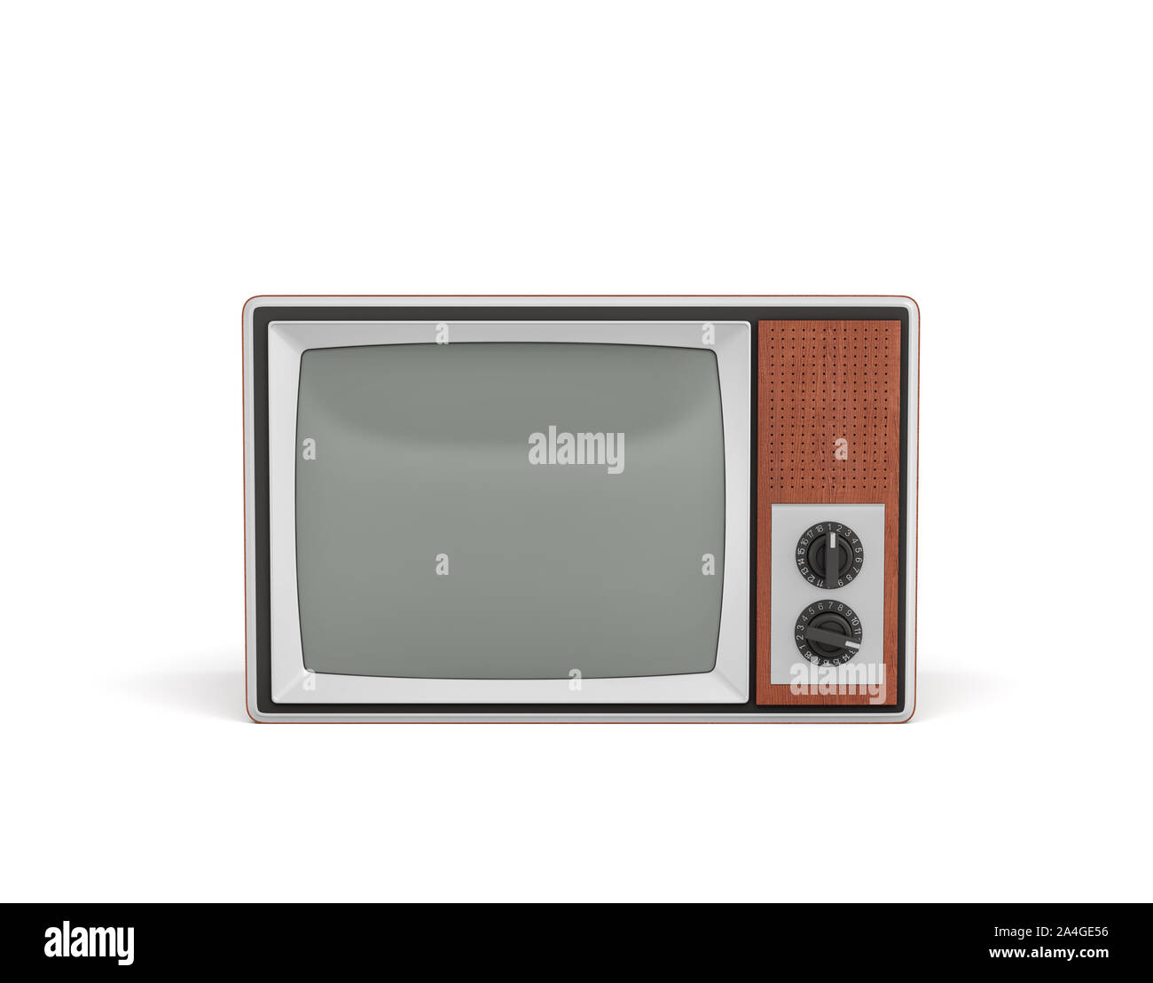 3d rendering of a turned-off retro TV with a big screen and two rotary ...