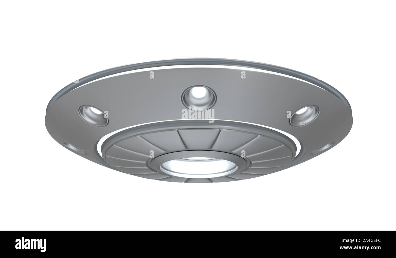 3d rendering of silver metal ufo isolated on white background Stock ...