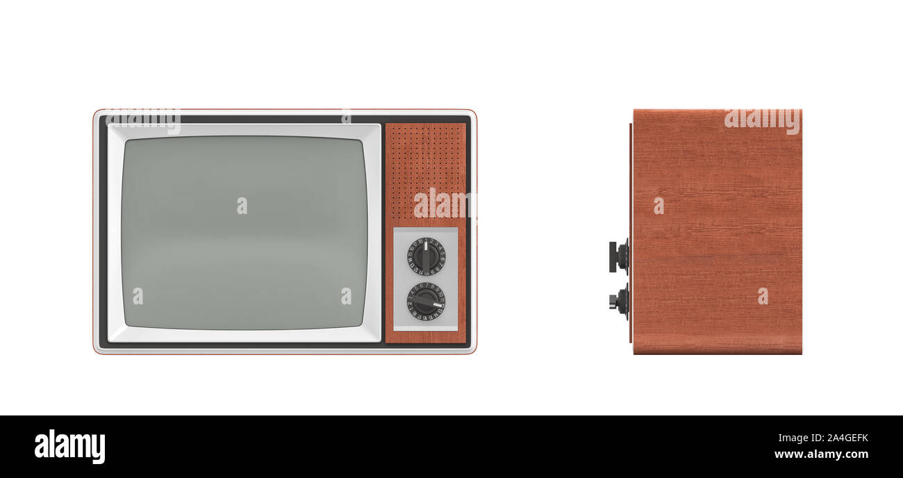 3d rendering of a turned-off retro TV with a big screen and two rotary ...