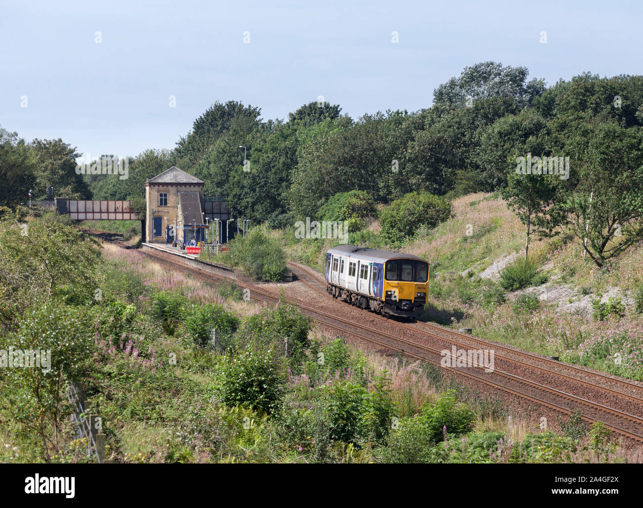 Arriva Northern rail class 150 sprinter train departing from Daisy Hill station, Lancashire ...
