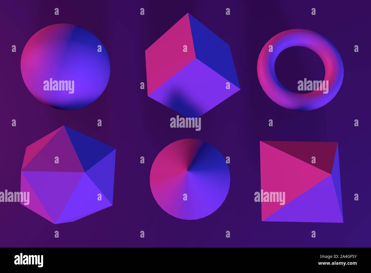 3d abstract geometric shapes in neon light. Top view. 3d render illustration Stock Photo - Alamy