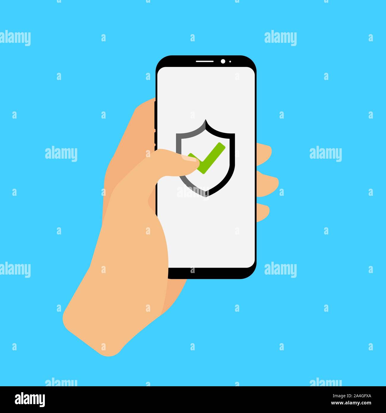 vector smart phone with shield shape. Protection and safety call mobile ...