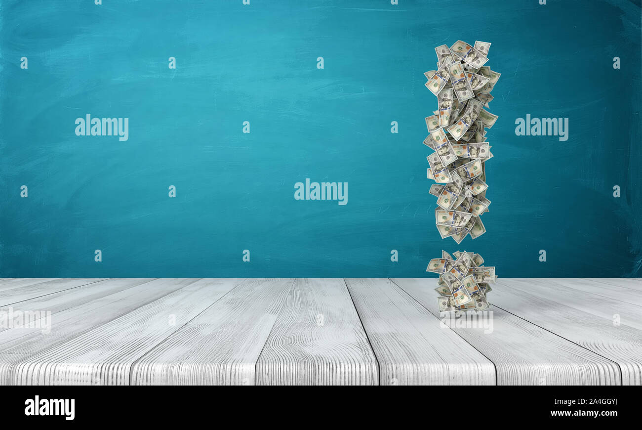 3d rendering of an exclamation sign made of many dollar bills hovering ...