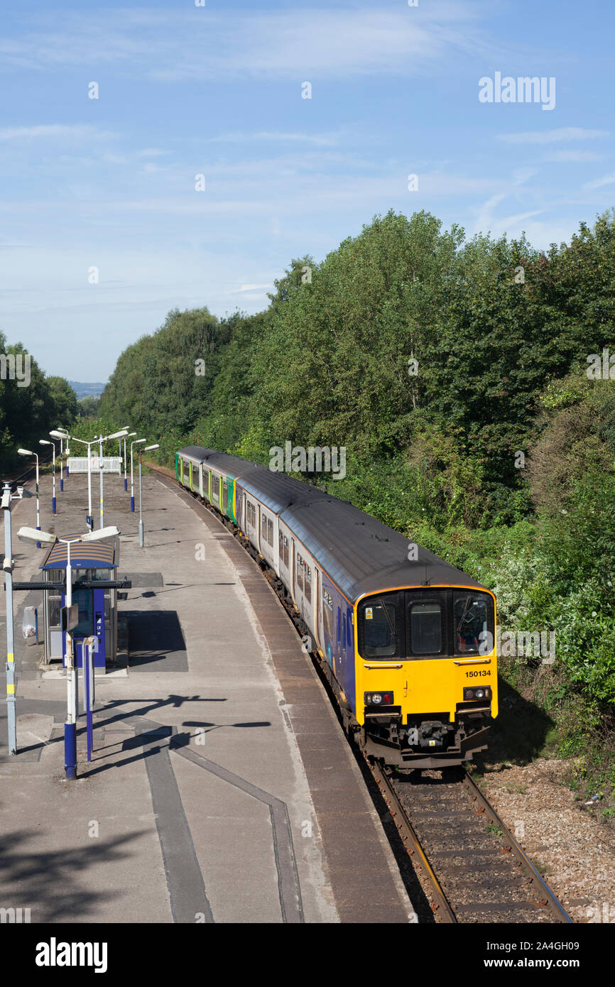 2 Arriva Northern rail class 150 sprinter trains passing the island ...