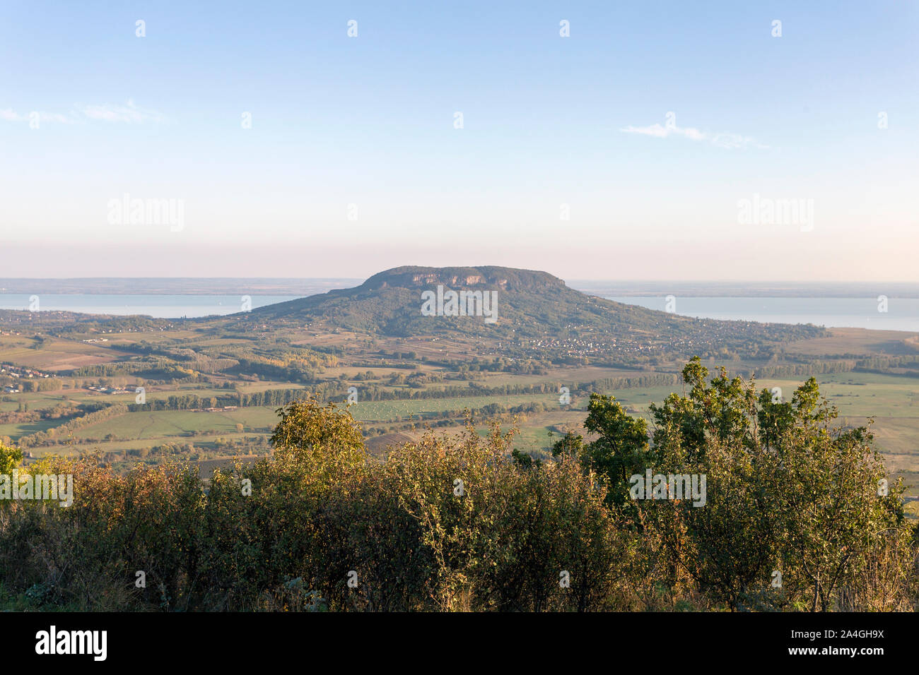 Badacsony view from the St. George mountain at lake Balaton on an ...