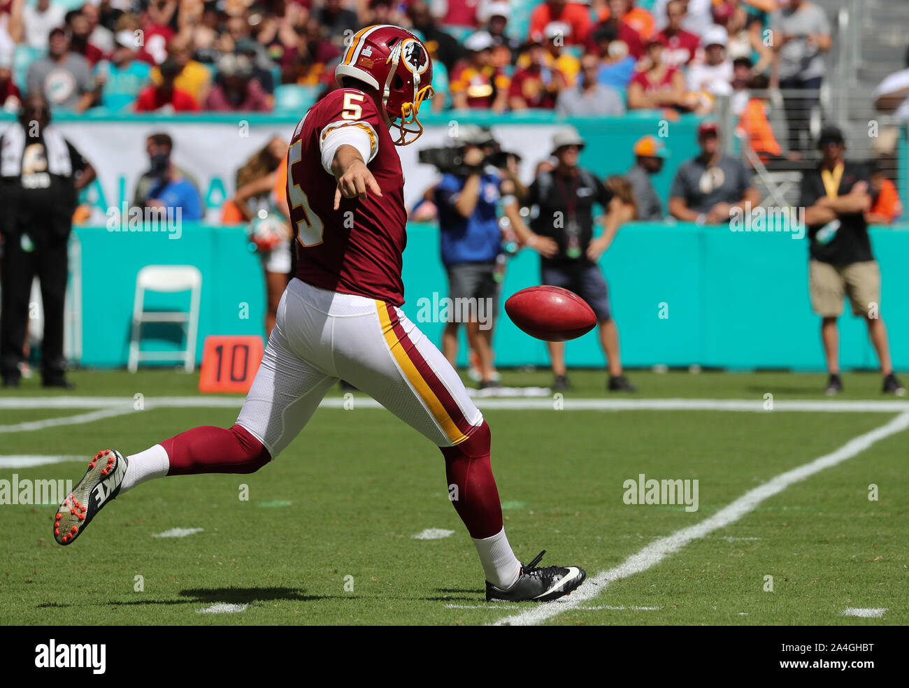 Miami Gardens, Florida, USA. 13th Oct, 2019. Washington Redskins punter ...