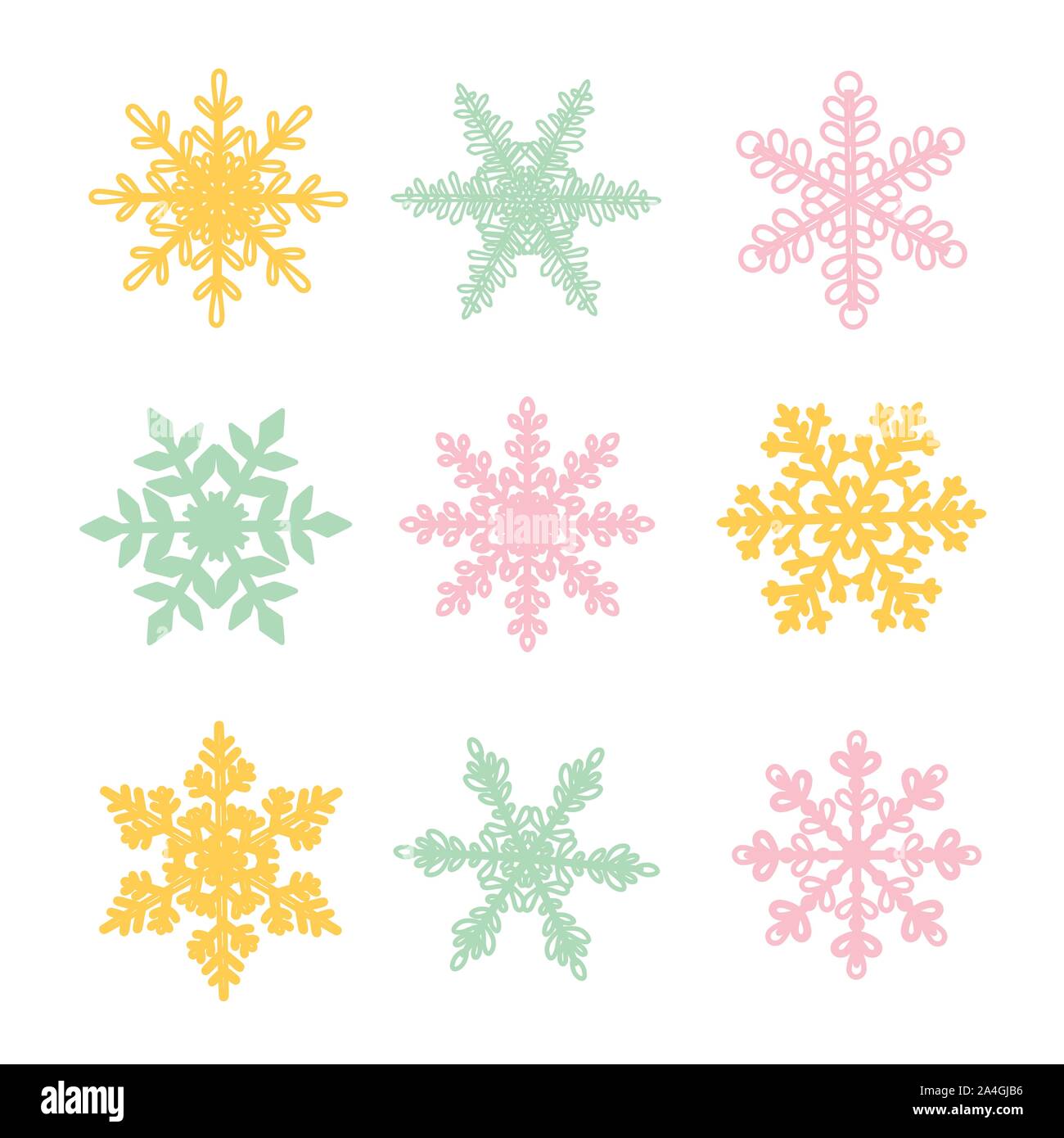 Different color snowflakes on a white background. Vector illustration ...