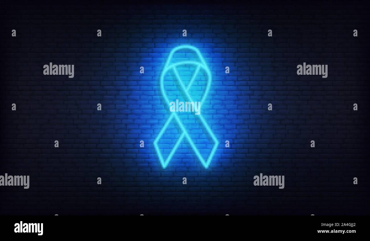 Movember neon. Ribbon of bright blue neon light for Prostate cancer ...