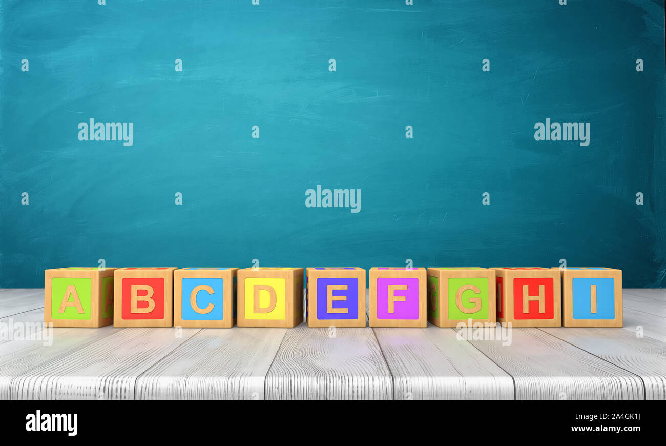 3d rendering of a many colorful toy blocks with letters of the English ...